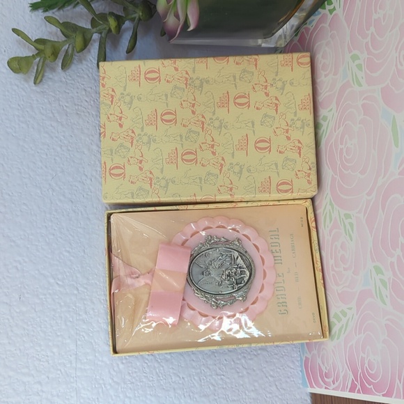 Other | Vintage Pink Baby Crib Medal Guardian Angel | Poshmark